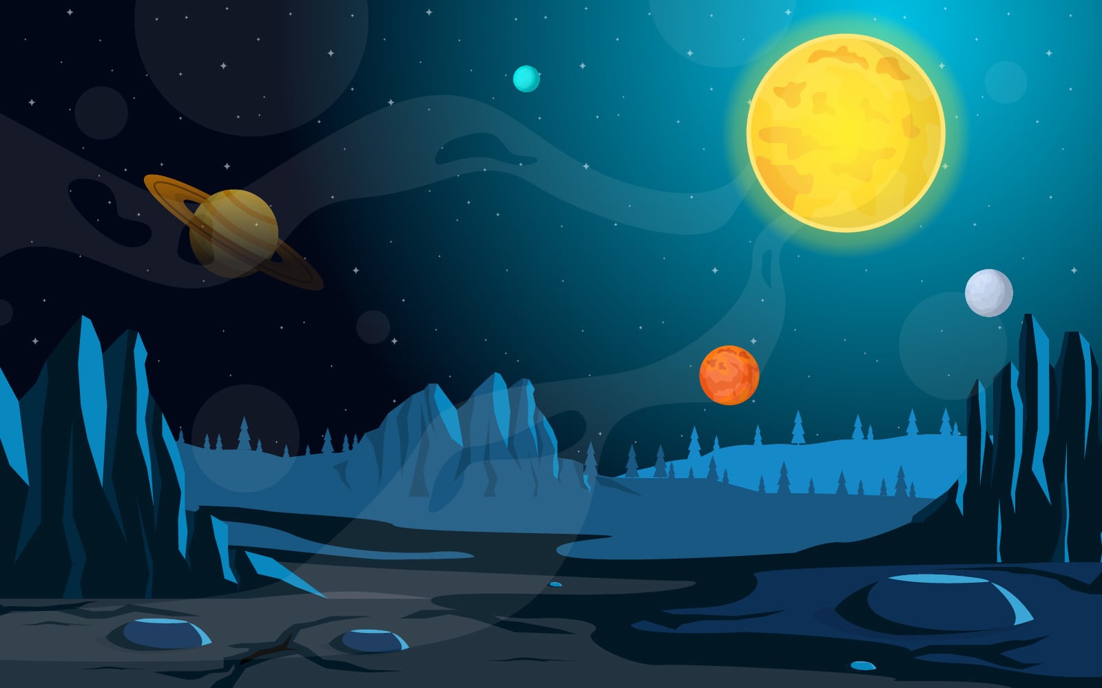 Surface Planet Landscape - Illustration - TemplateMonster