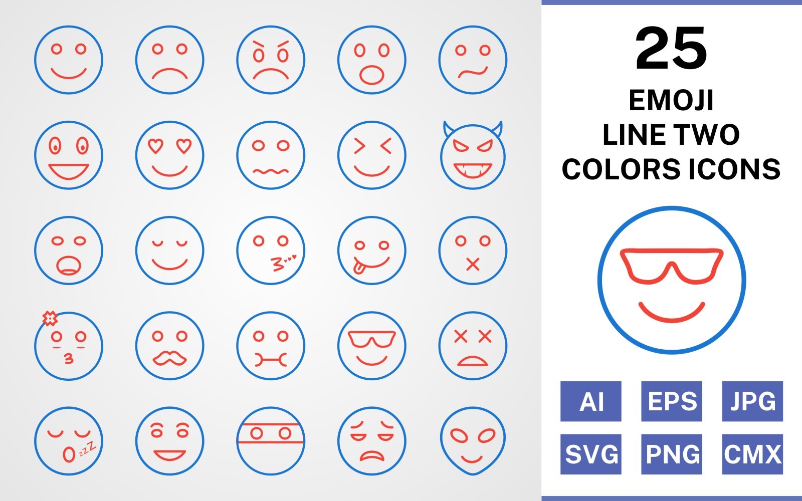 25 Emoji Line Two Colors Icon Set #126008 - TemplateMonster