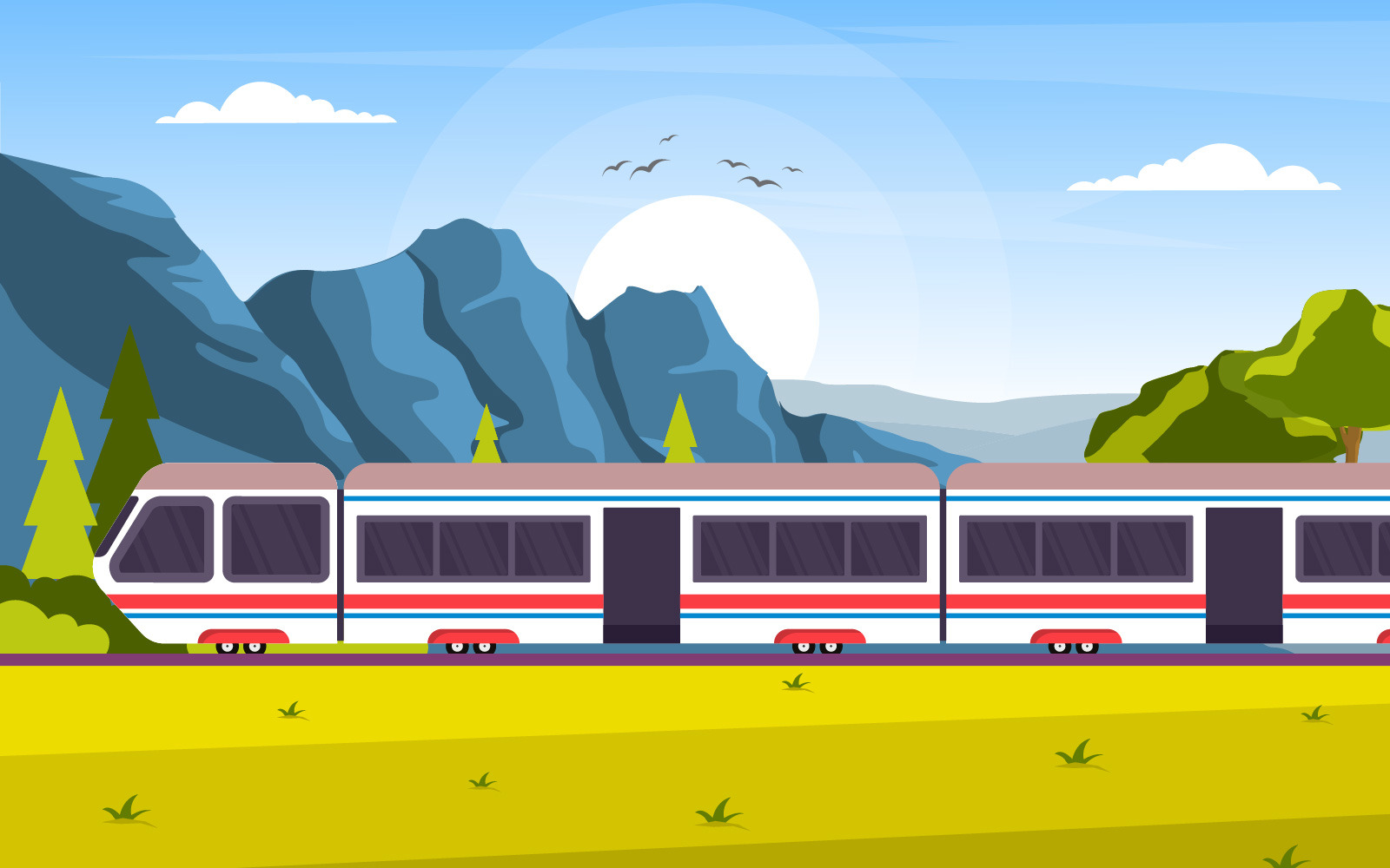 Railway Train Station Landscape - Illustration