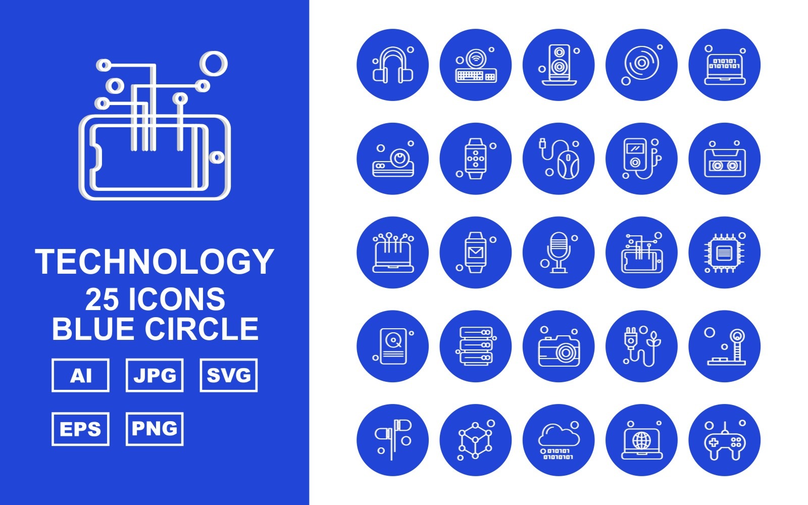 25 Premium Technology Blue Circle Icon Set - TemplateMonster