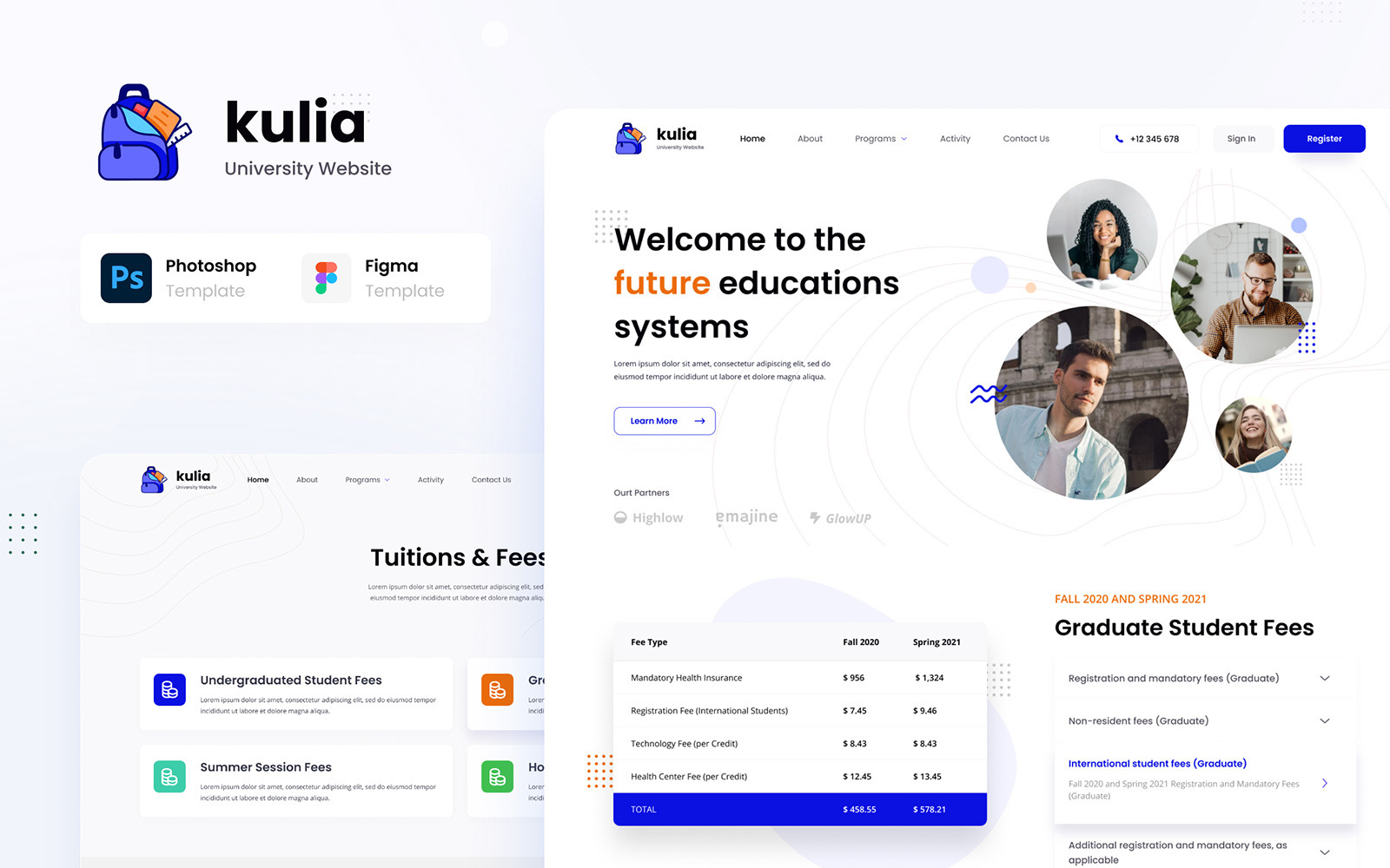 Kulia - Modern University Website UI PSD and Figma Template for Social ...