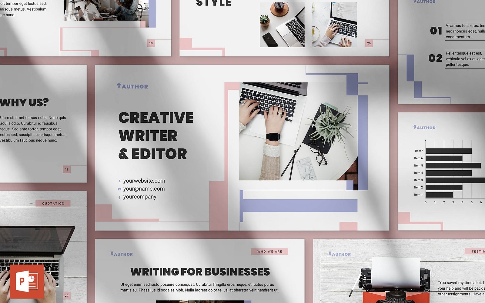 Author Presentation PowerPoint template - TemplateMonster