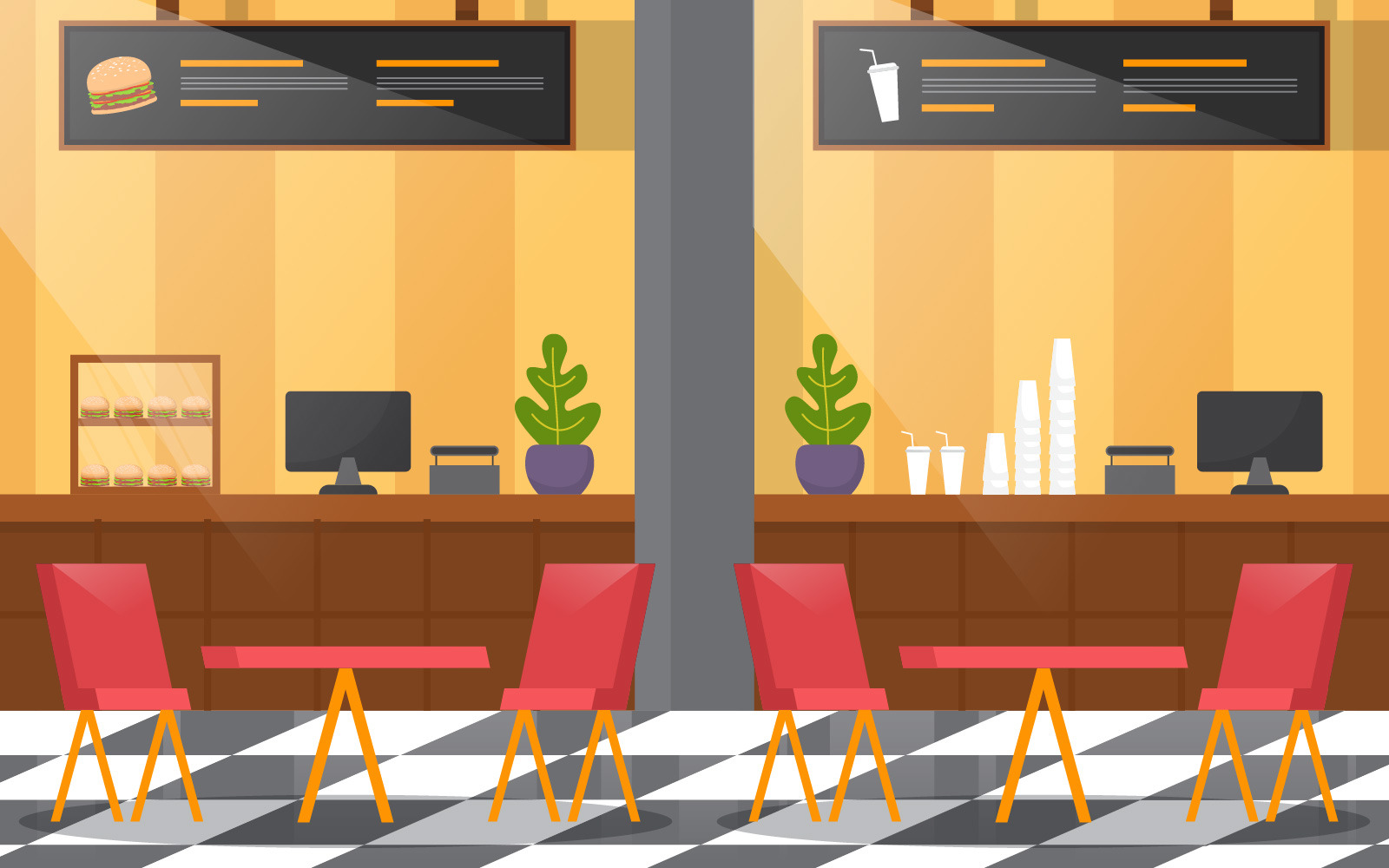 Interior Empty Restaurant - Illustration - TemplateMonster