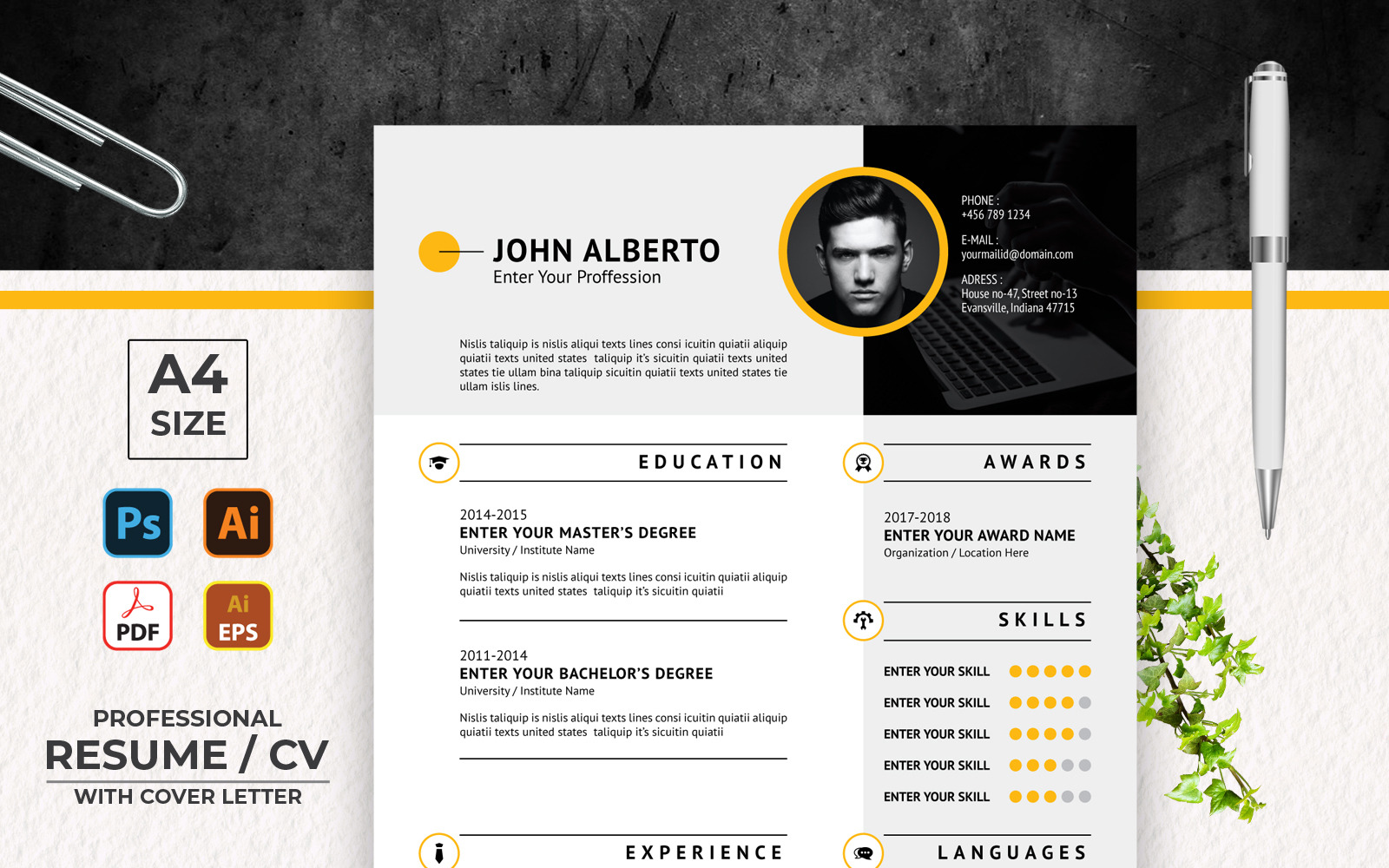 Free Format cv Creative Design with Cover Letter for Job Resume Template