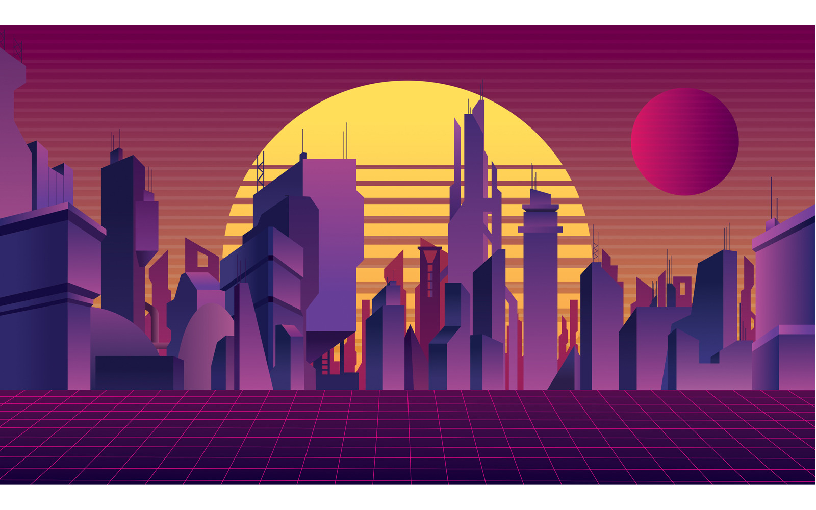 Synthwave City Background - Illustration - TemplateMonster