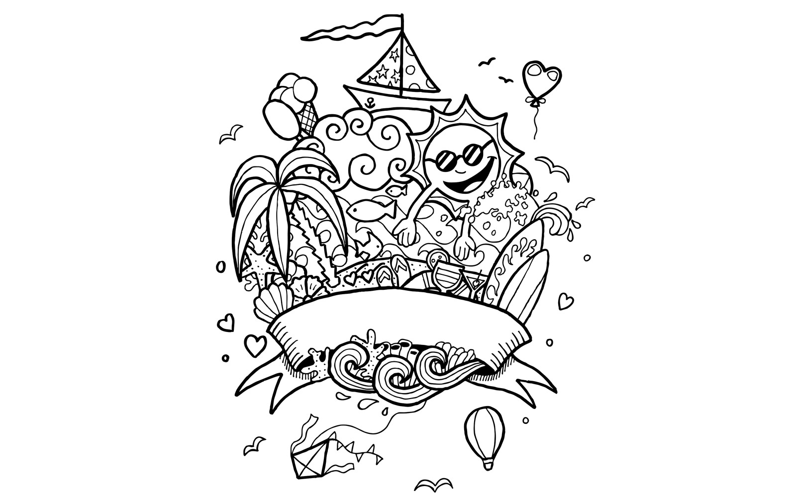 Summer Doodle Line Art - Illustration - TemplateMonster