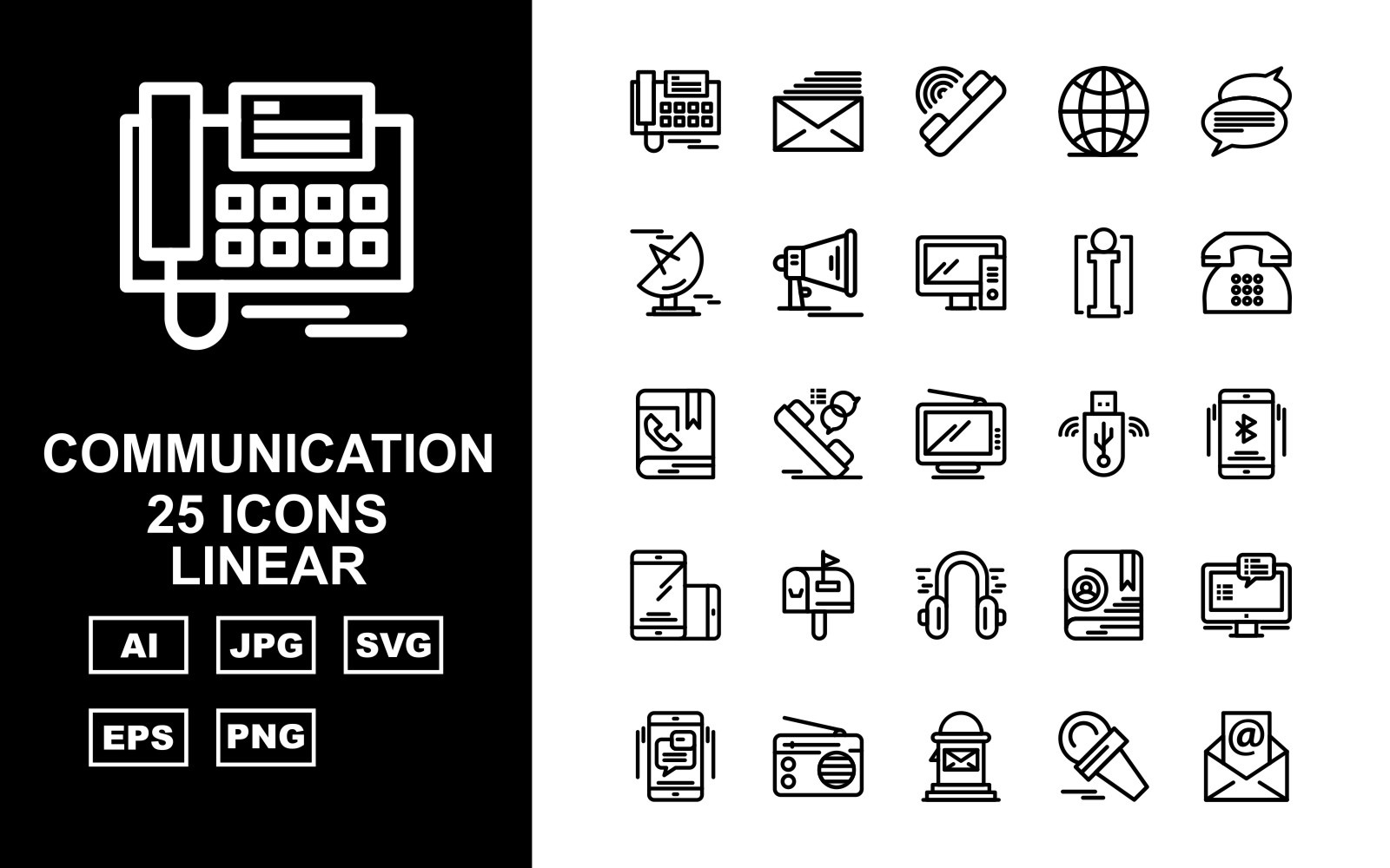 25 Premium Communication Linear Icon Set - TemplateMonster