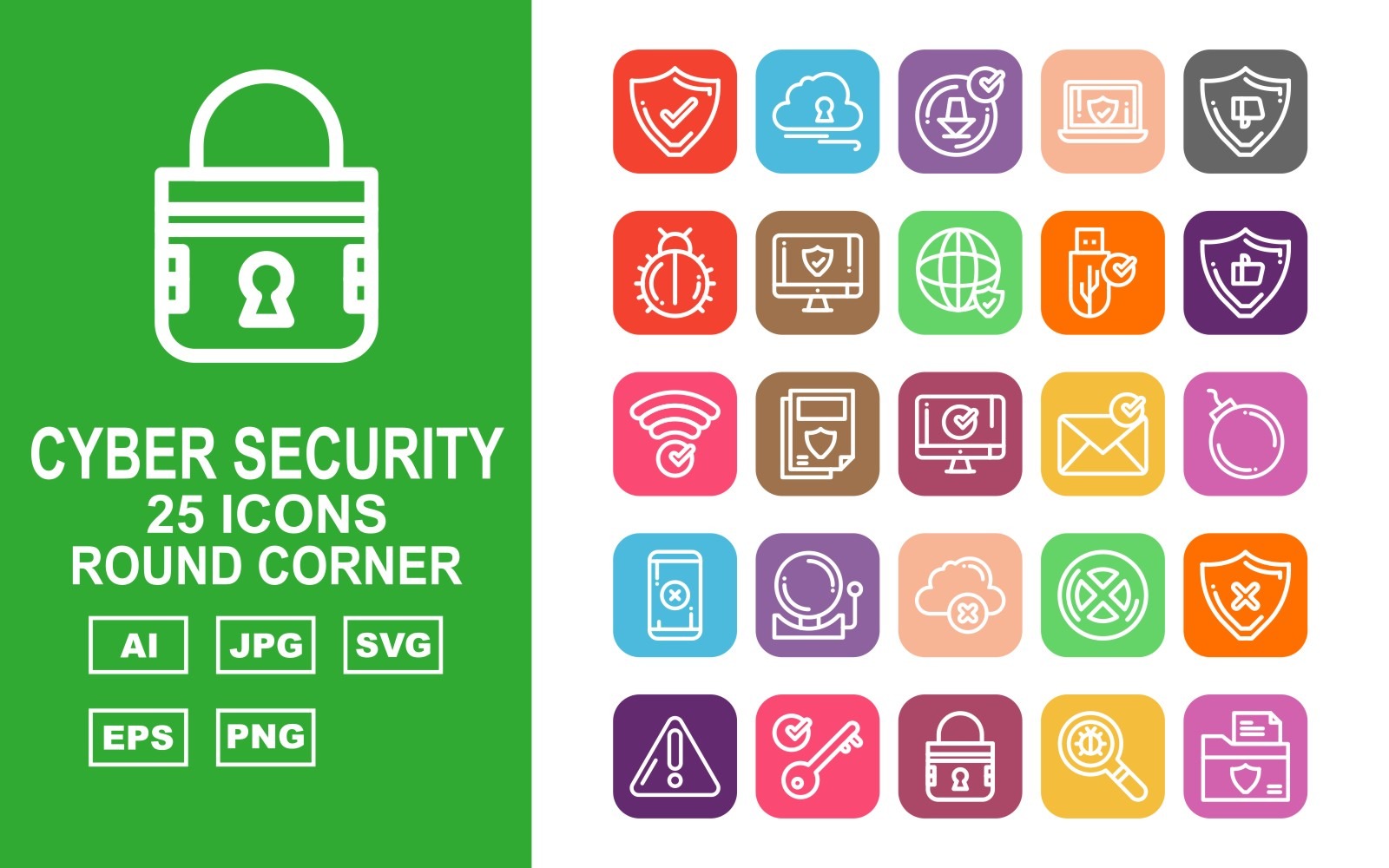 25 Premium Cyber Security Round Corner Icon Set