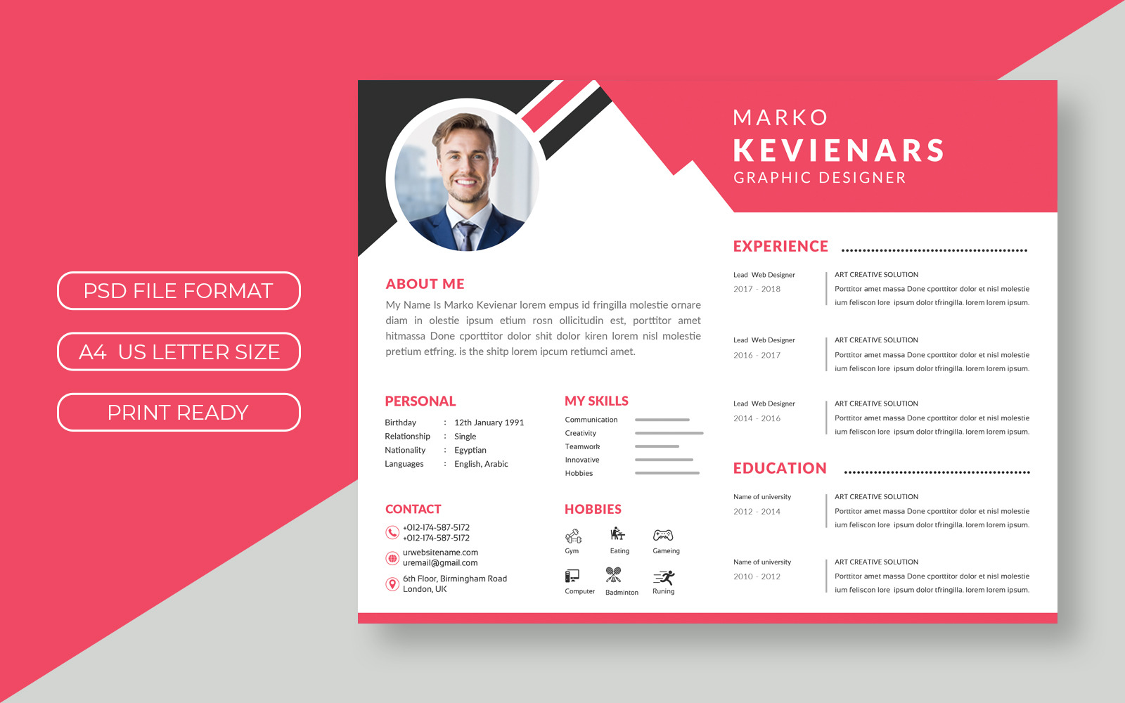 Beautiful CV - Elegant Horizontal Design Resume Template