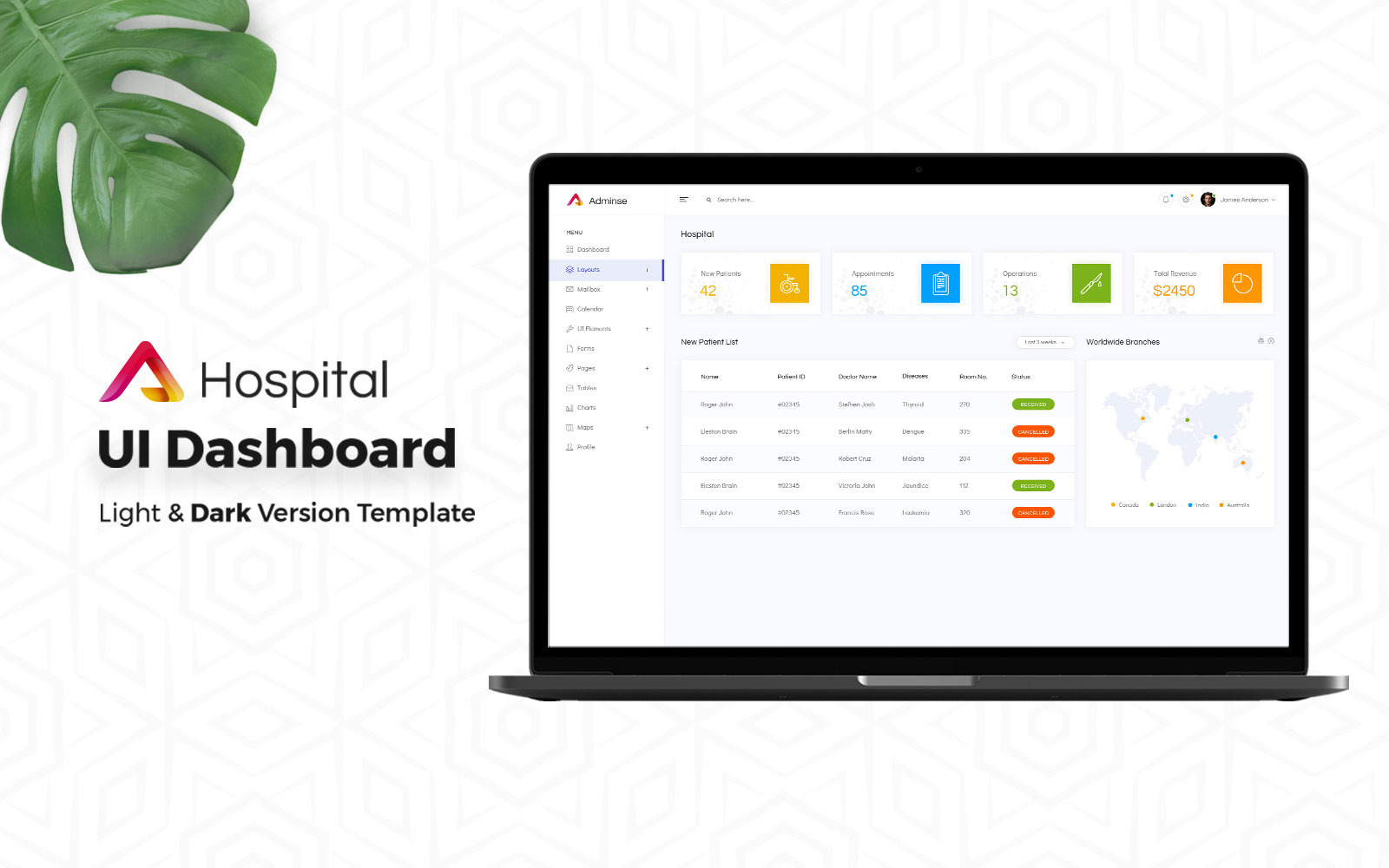 Hospital Admin Dashboard UI Elements - TemplateMonster