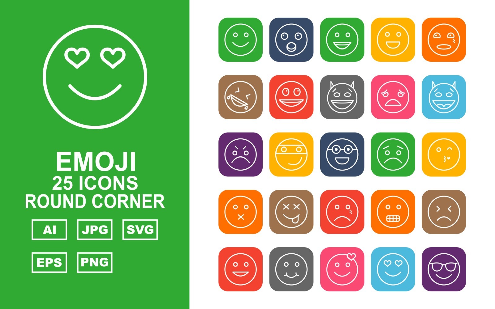 25 Premium Emoji Round Corner Icon Set - TemplateMonster
