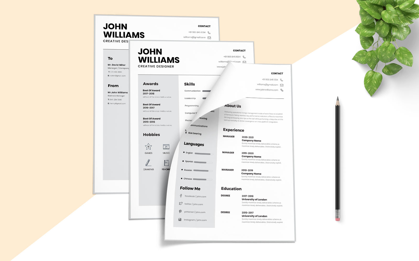 Minimal CV Resume Template #157891 - TemplateMonster