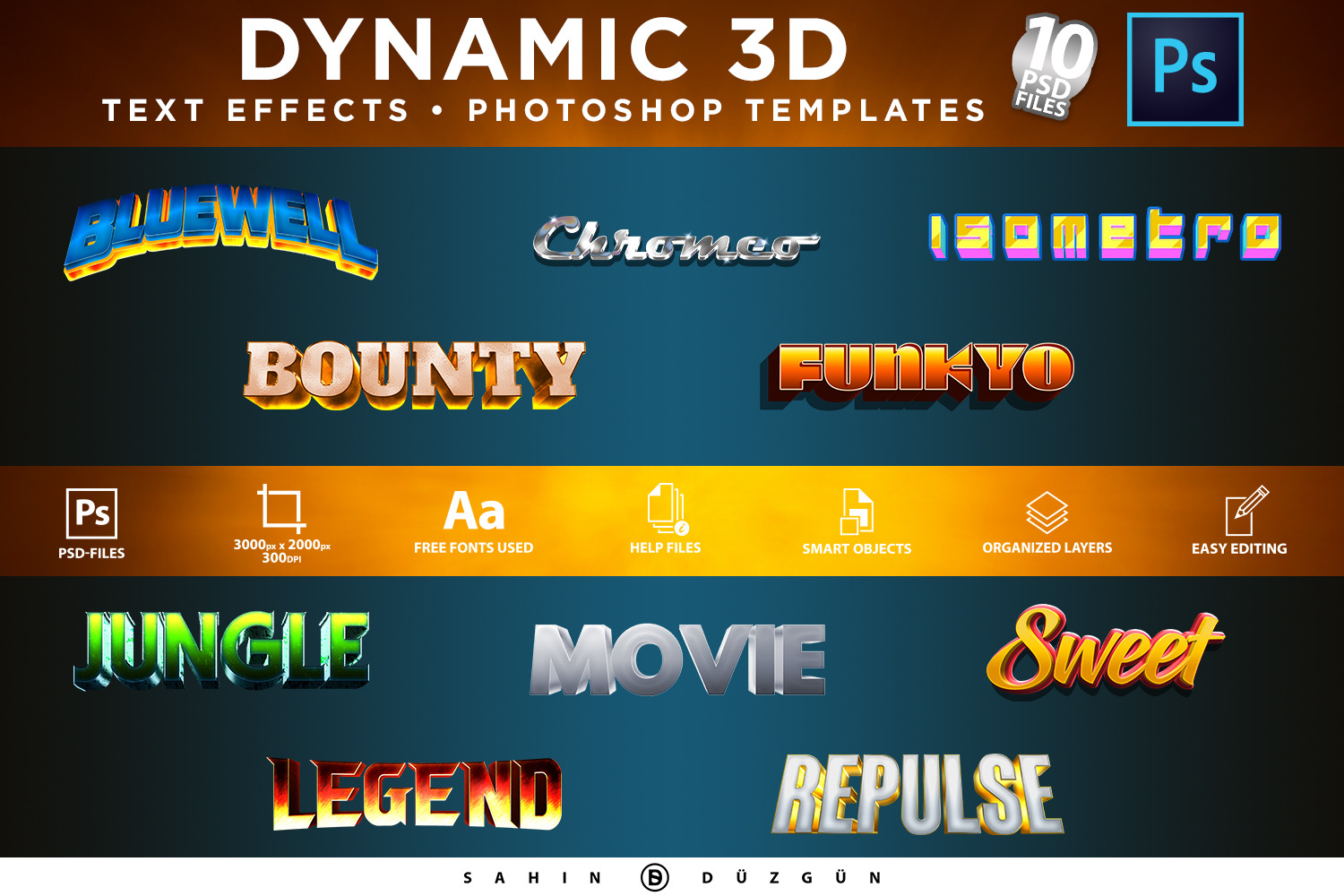 DYNAMIC 3D TEXT-STYLES | Text-Effects/Mockups | Package PSD Template