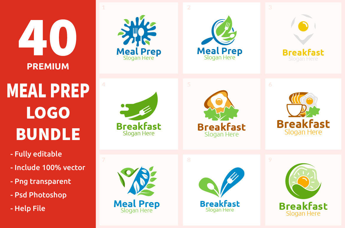 40 Meal Prep Logo Bundle #165274 - TemplateMonster