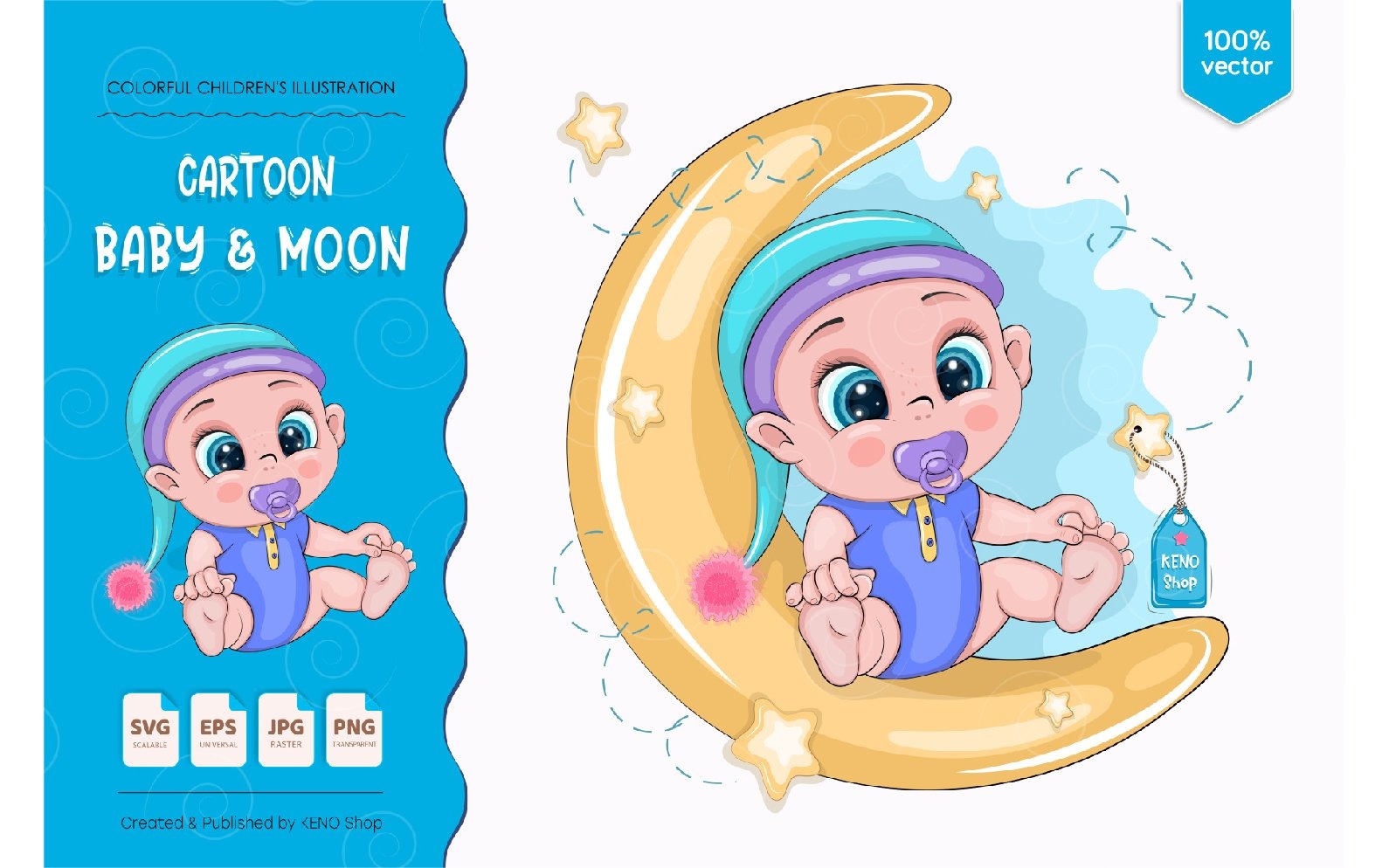 Cartoon Baby on Moon - Vector Image #165952 - TemplateMonster