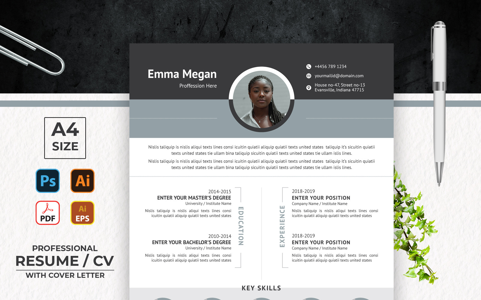 Emma Megan Simple Printable Resume Template - TemplateMonster