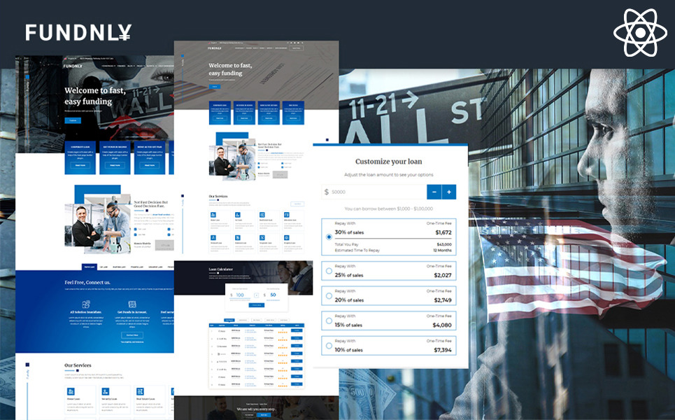 Fundly | React JS Loan Company and Financial Counselor Website template