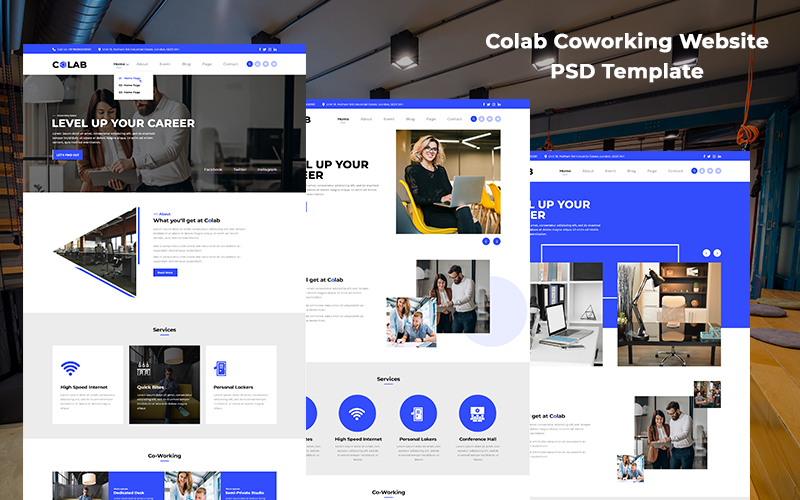Colab - Coworking Website PSD Template - TemplateMonster