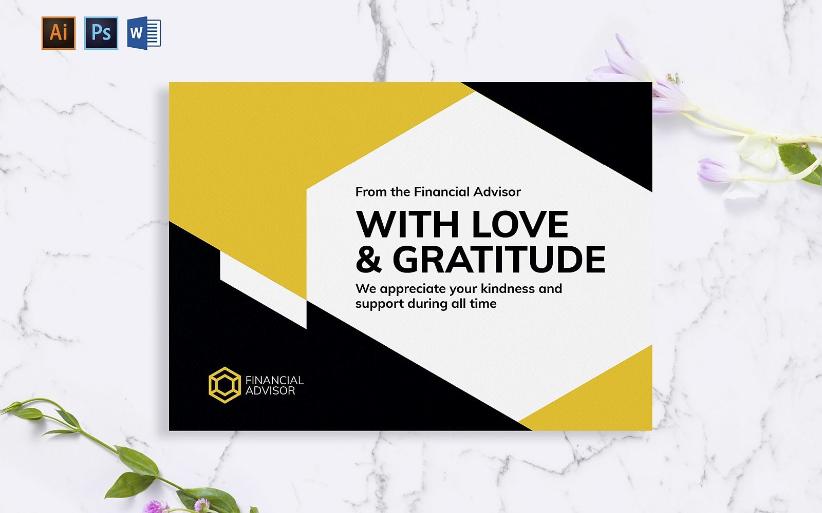 Creative Financial Advisor Greeting Card Corporate identity template