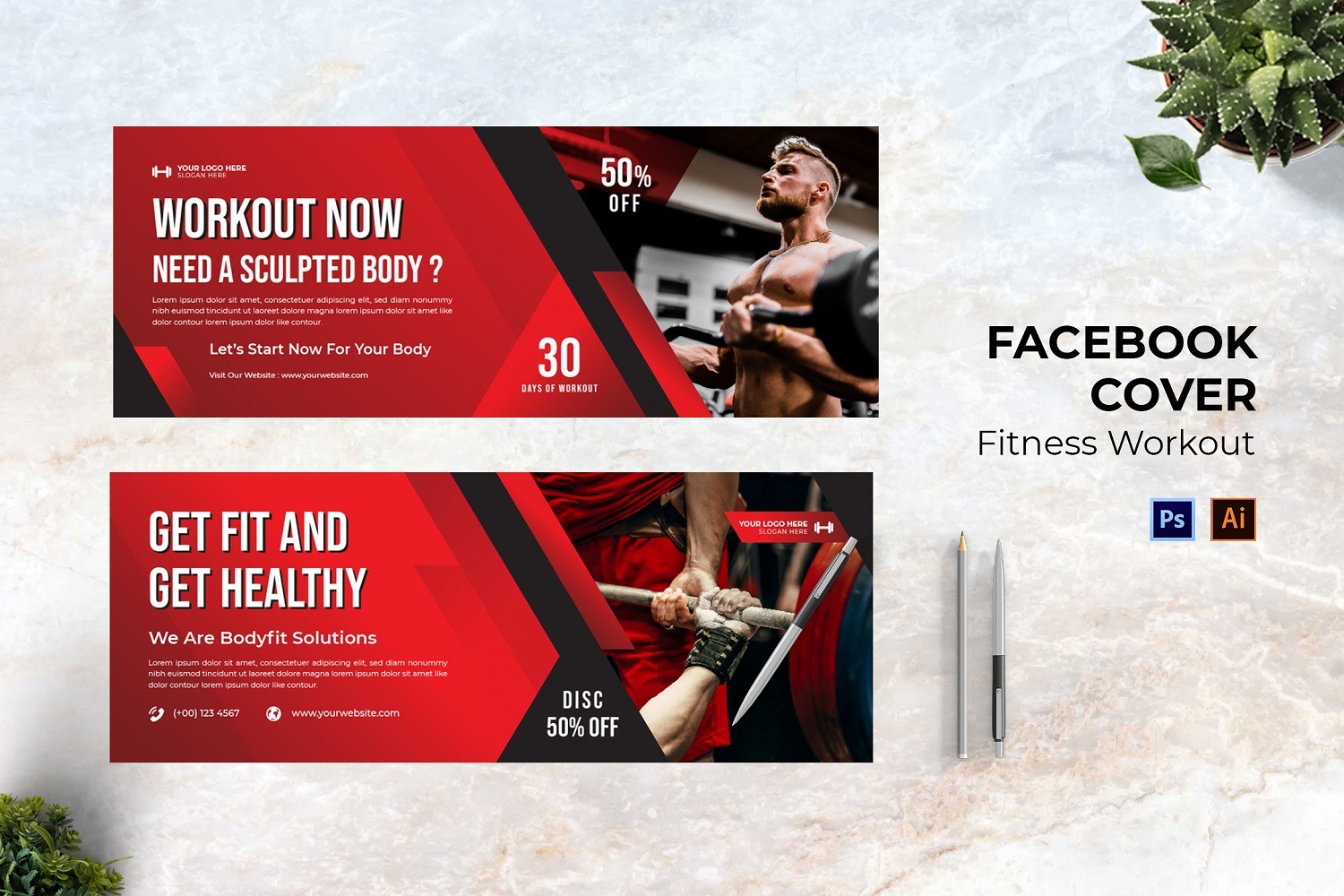 Fitness Workout Facebook Cover Social Media - TemplateMonster