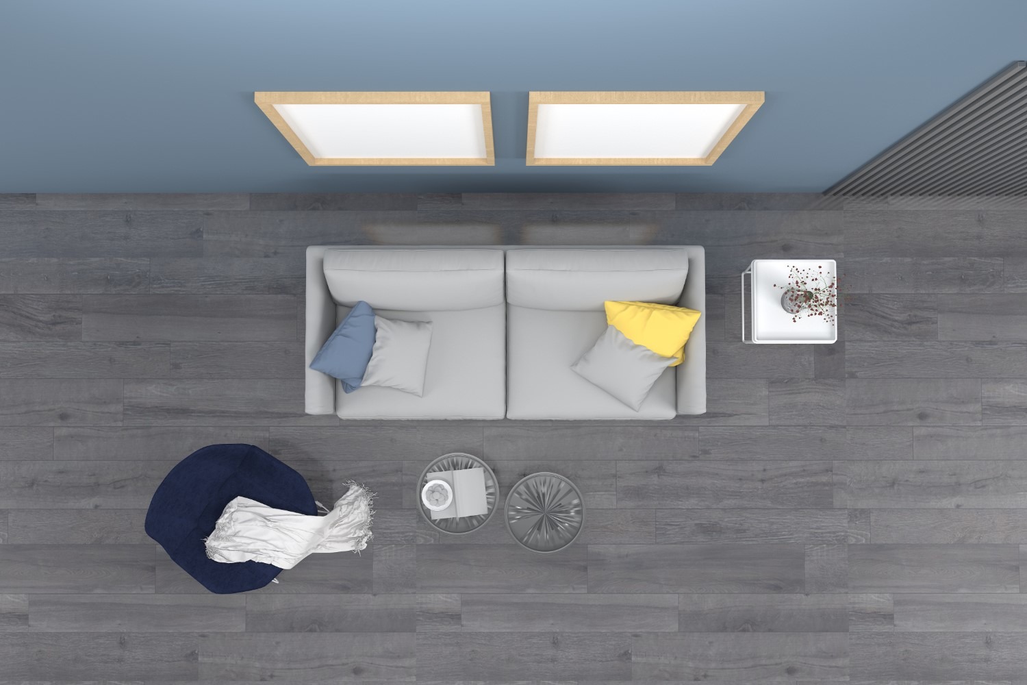 Top View Living Room Whit Sofa 3 Product Mockup