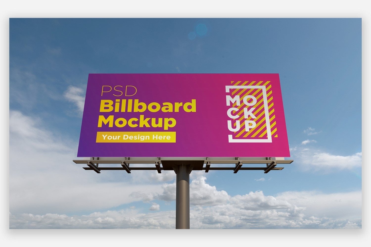 Single Pole Billboard Sign Mockup Front View