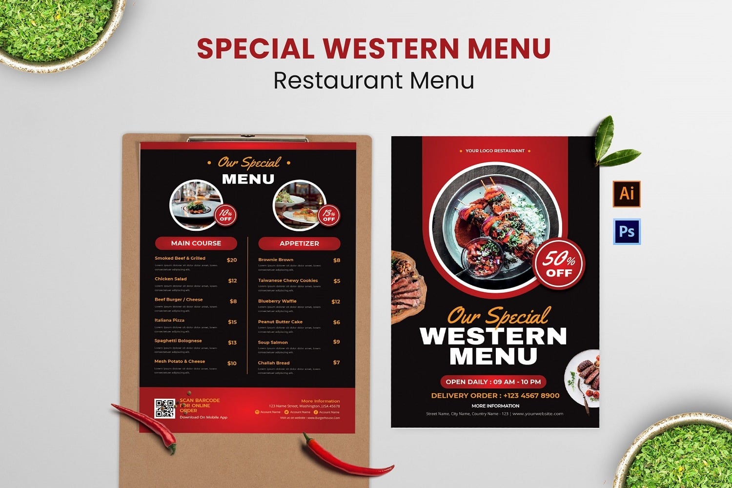 Western Food Restaurant Menu #181221 - TemplateMonster