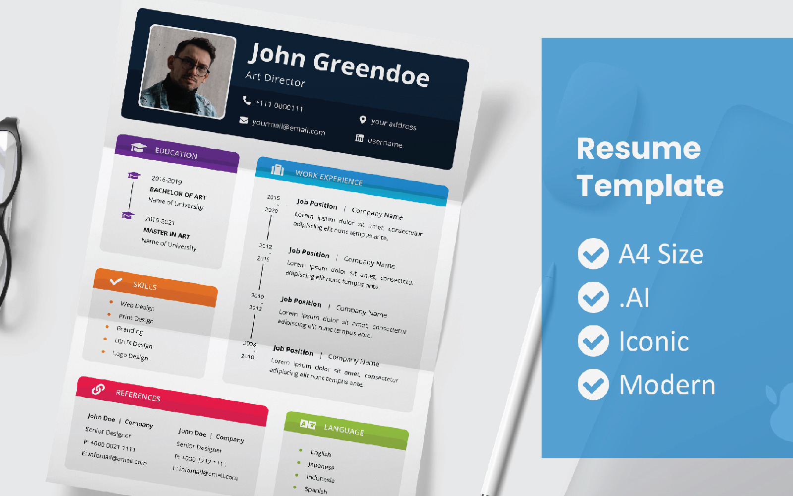 Block Colorful Printable Resume Template - TemplateMonster