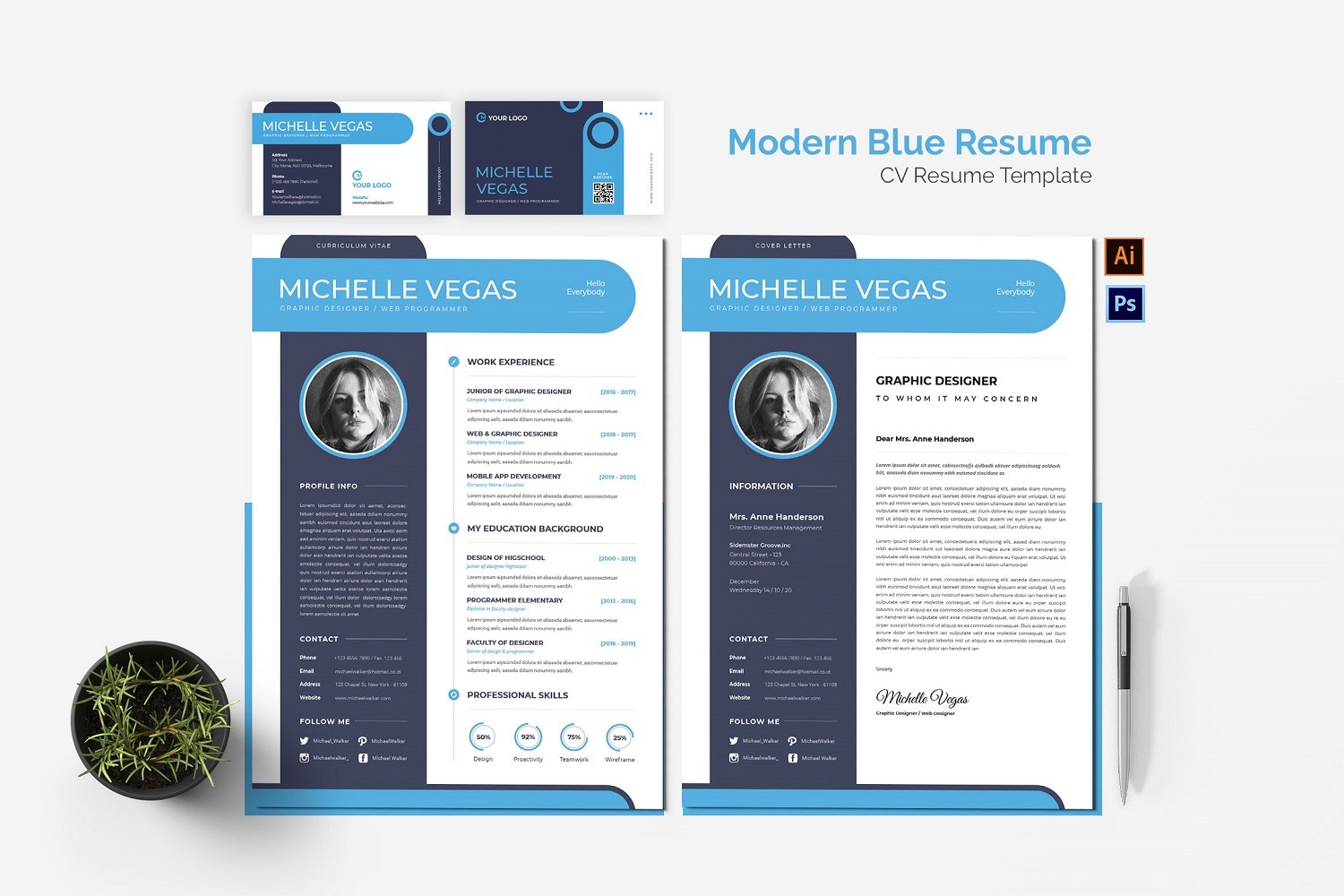 Plantillas de CV imprimibles de CV azul moderno
