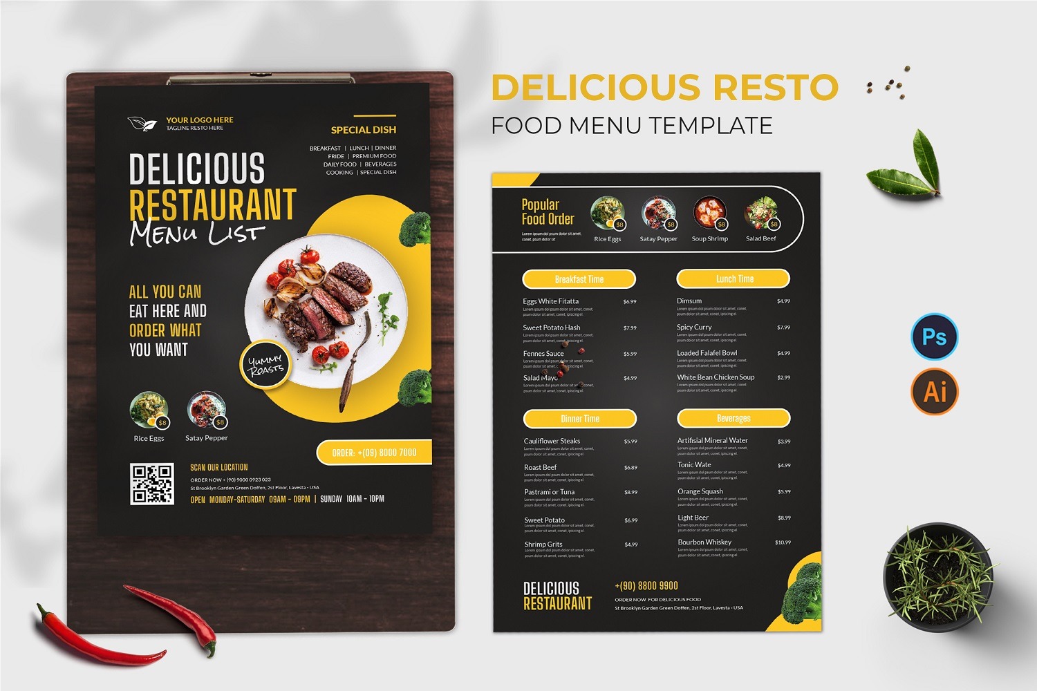 Delicious Resto Food Menu Print Template - TemplateMonster