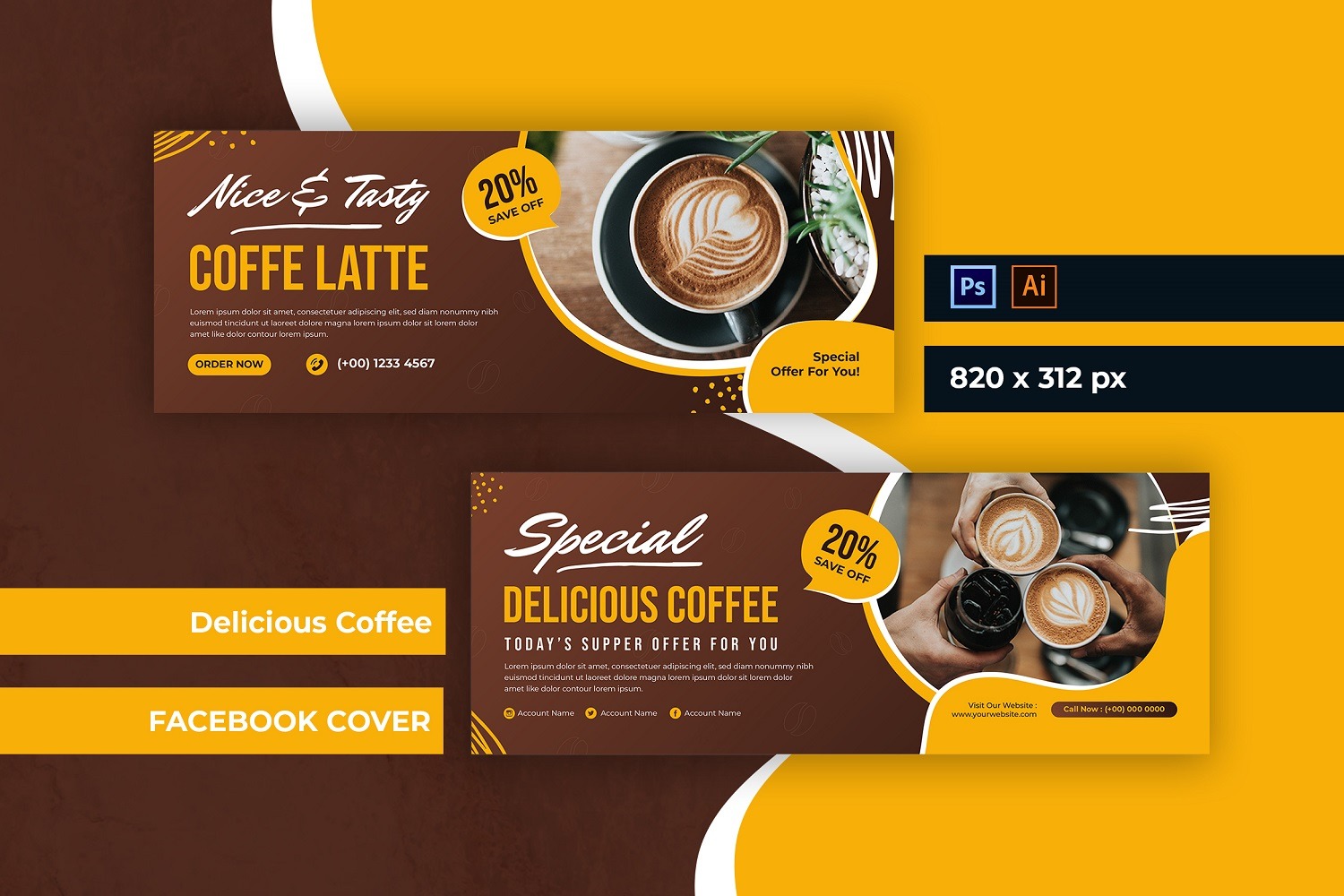 Delicious Coffee Facebook Cover #184372 - TemplateMonster