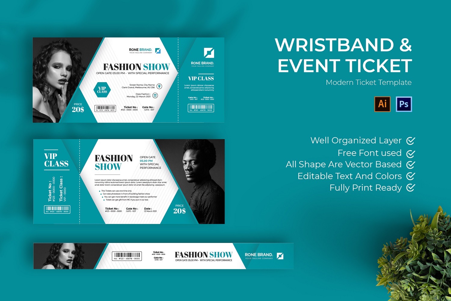 Fashion Show Ticket Print Template #184641 - TemplateMonster