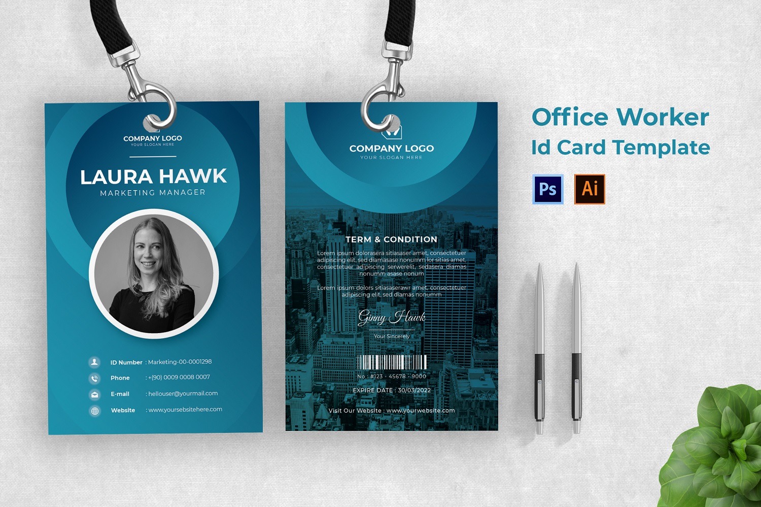 Office Worker Id Card Print Template - TemplateMonster