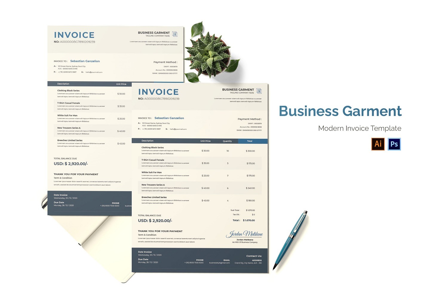 Business Garment Invoice Print Template - TemplateMonster