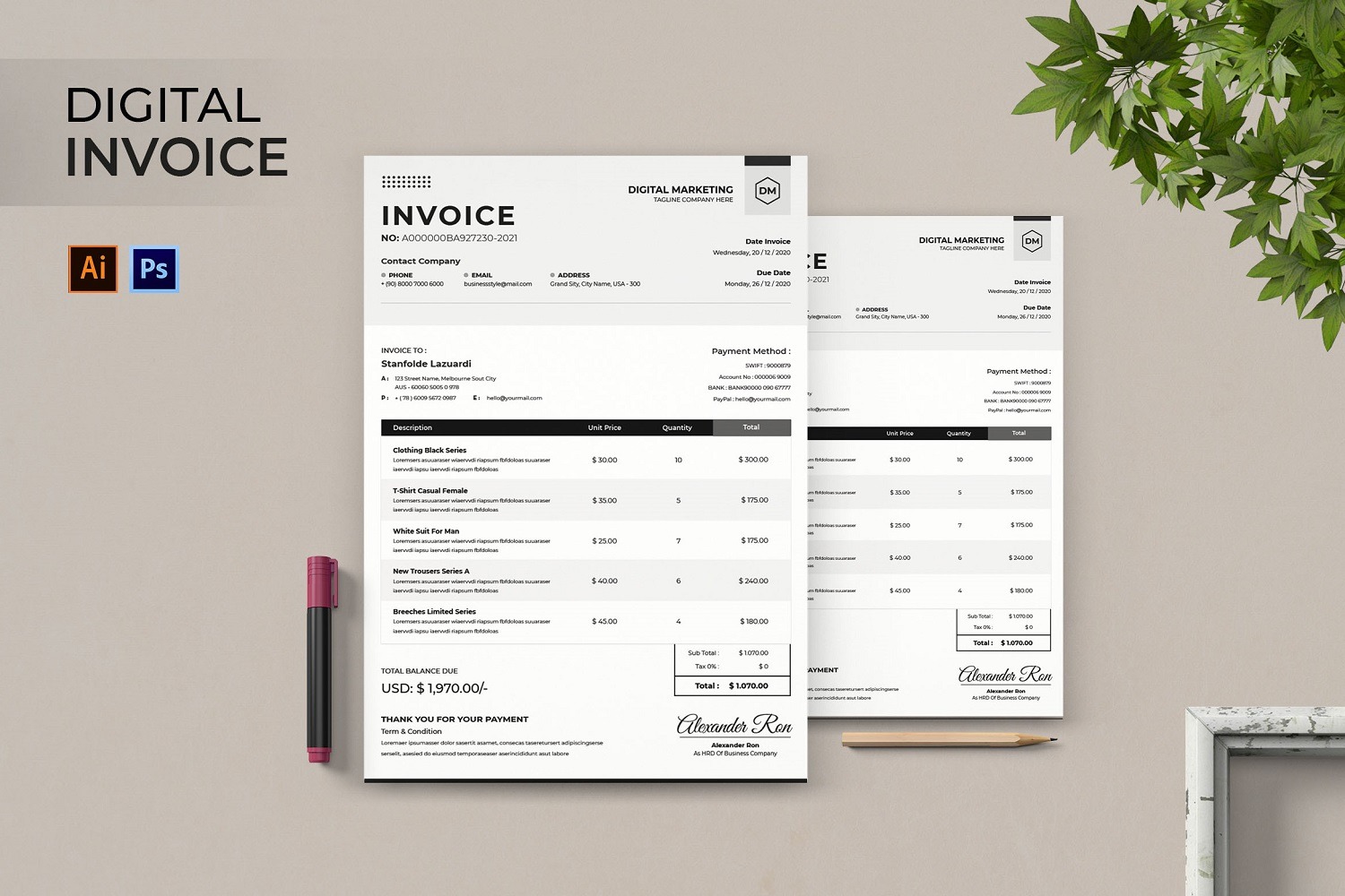 Digital Marketing Invoice #184946 - TemplateMonster