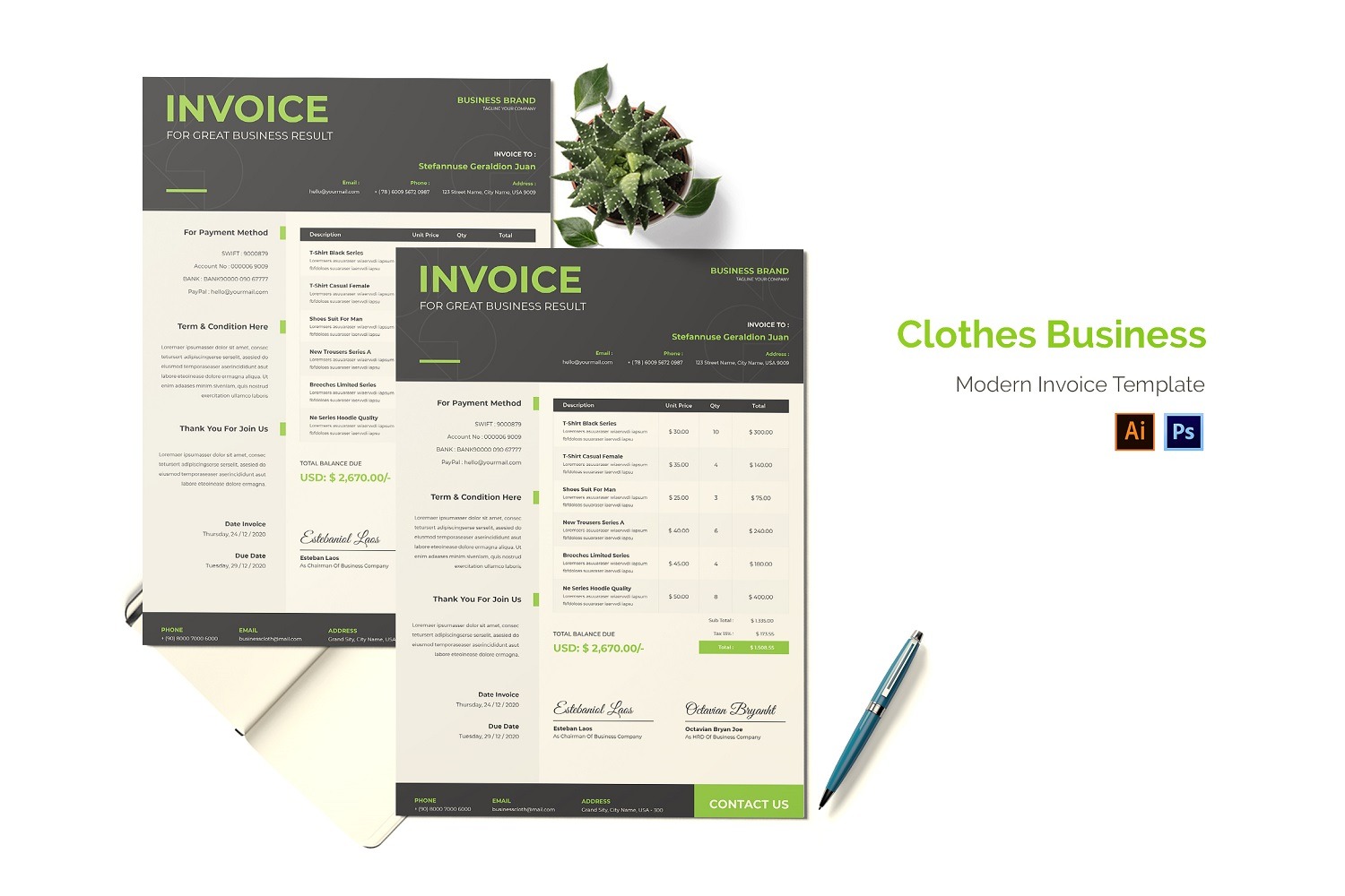 Plantilla de impresión de factura comercial de ropa
