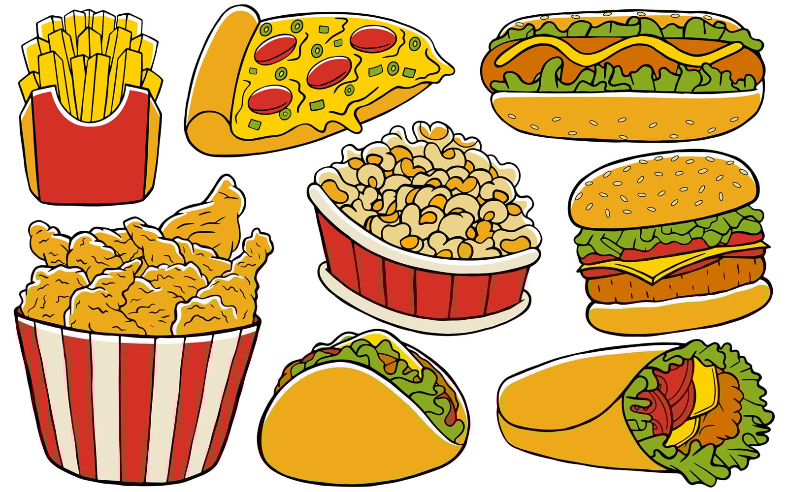 Fast Food - Doodle Vector #01 #185305 - TemplateMonster