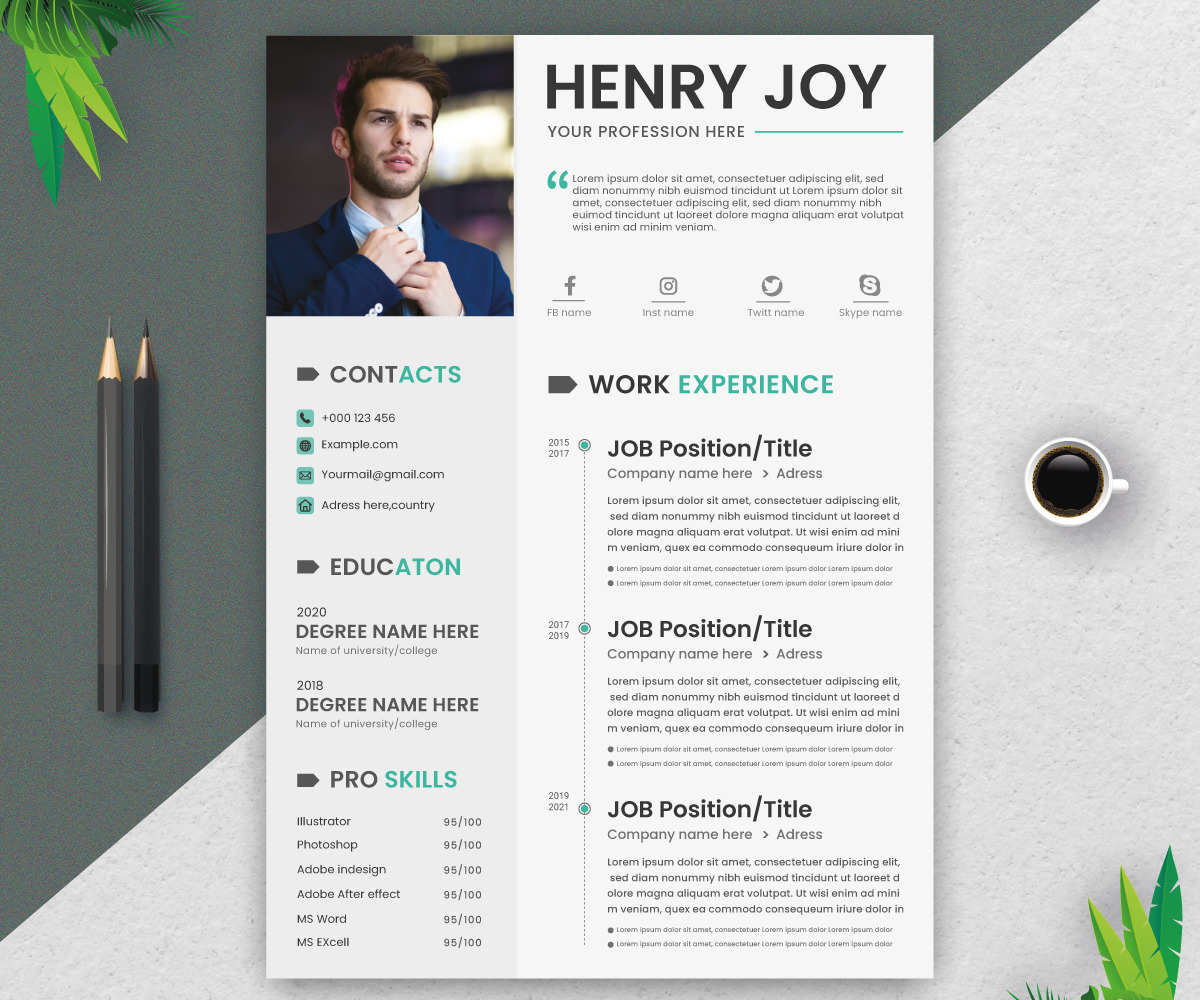 Clean - CV Resume Template #185533 - TemplateMonster