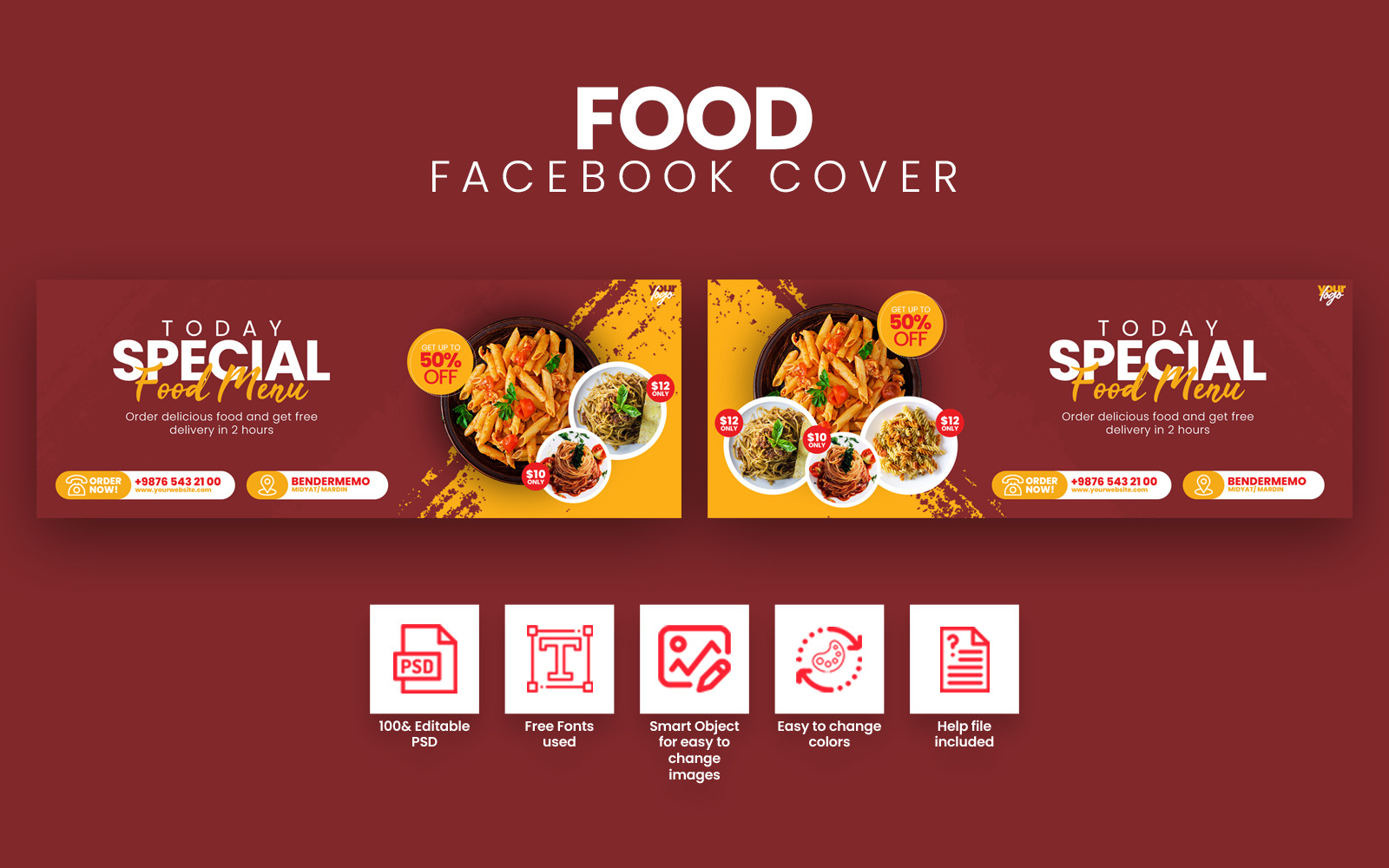 Food Facebook Cover Template Social Media - TemplateMonster