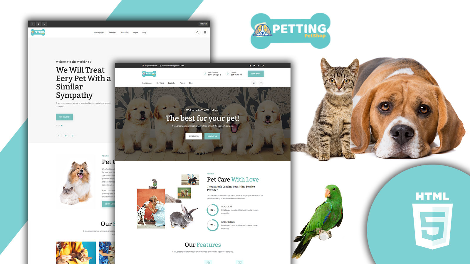 Petting - Pet Care HTML Template #186129 - TemplateMonster