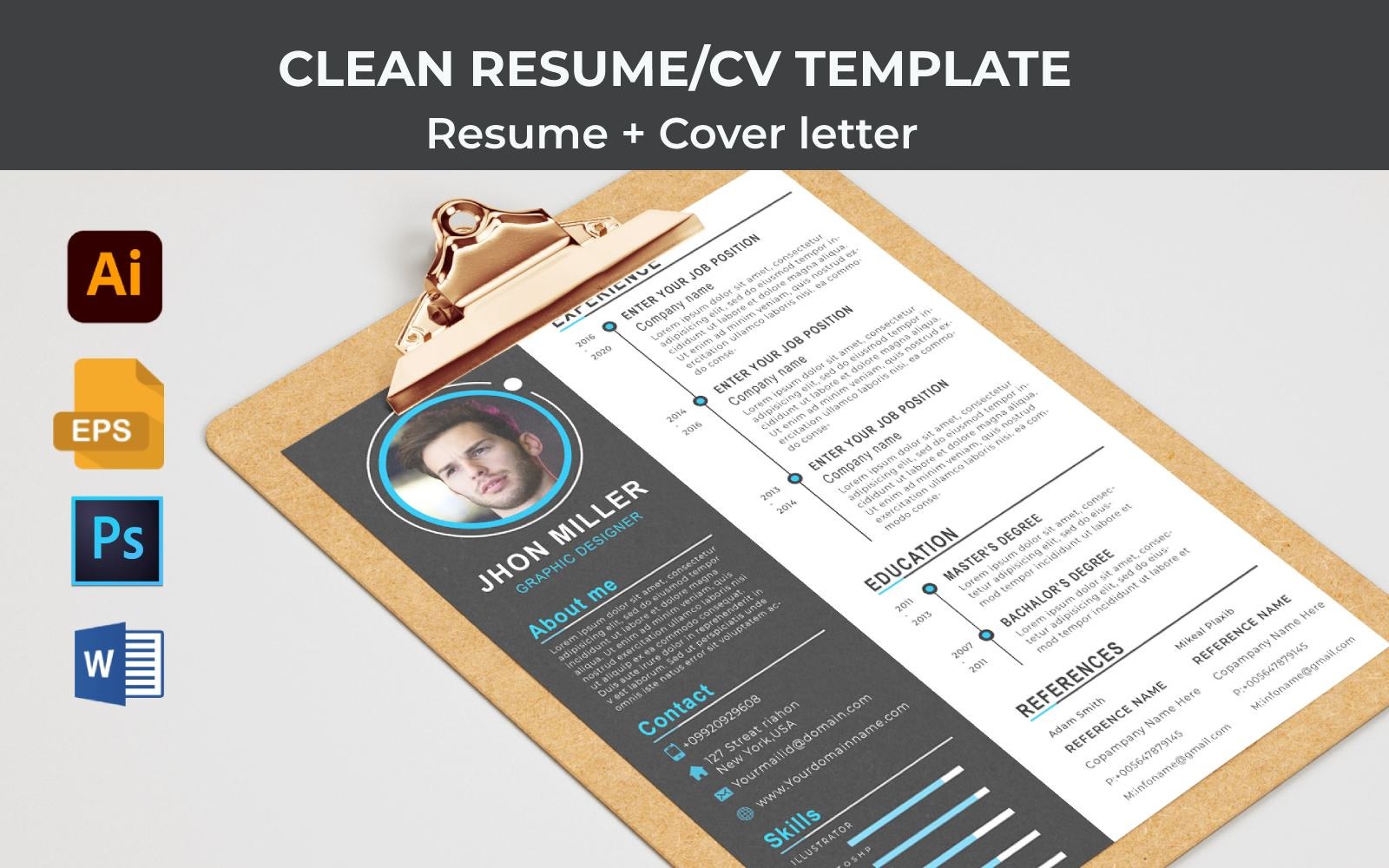 Clean & Modern Resume Template #186699 - TemplateMonster