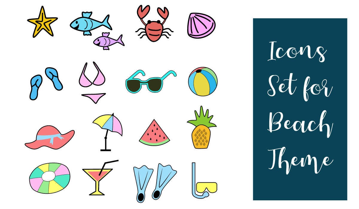 Beach Items Set Icons Template #186882 - TemplateMonster