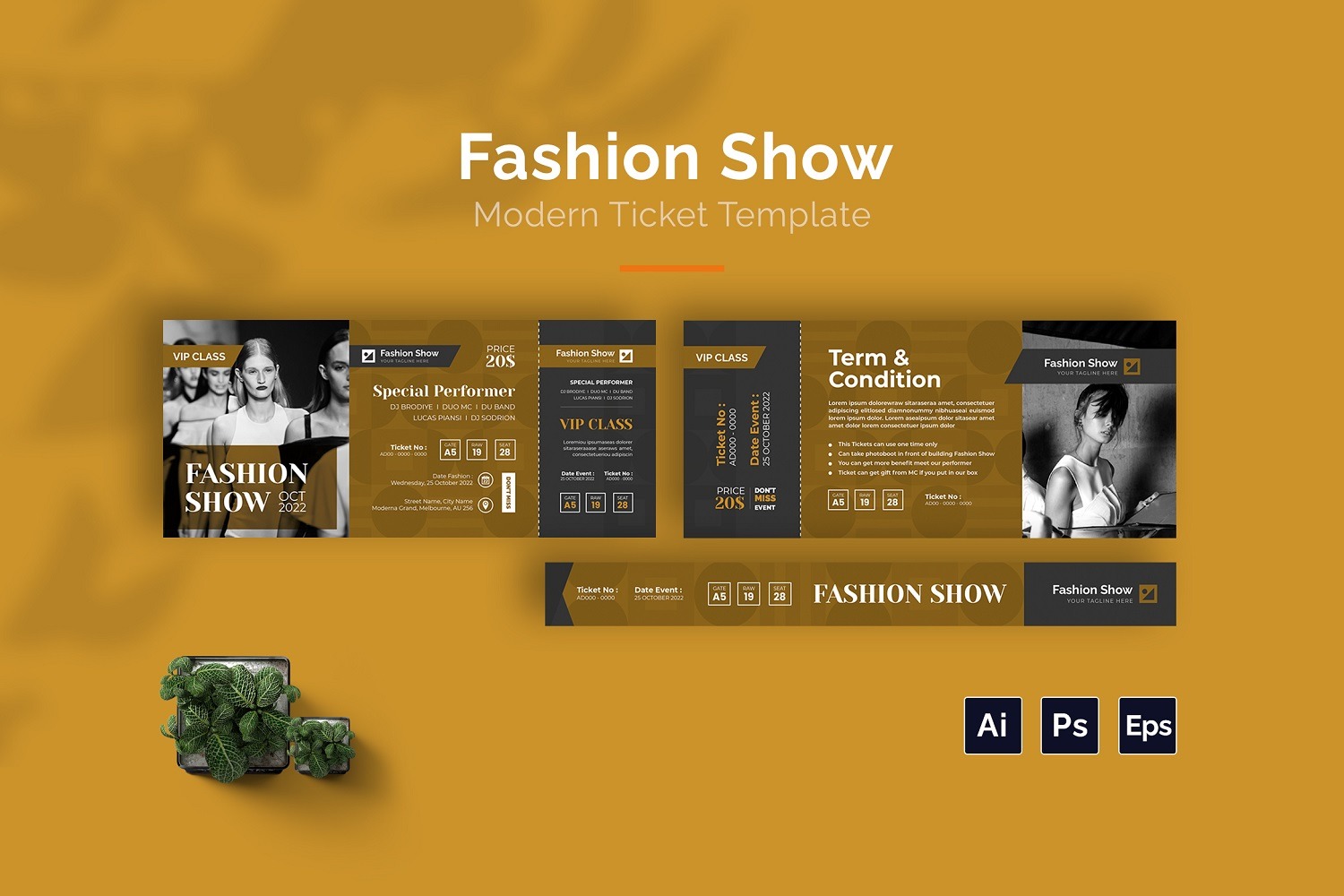 Fashionis Show Ticket Print Template - TemplateMonster