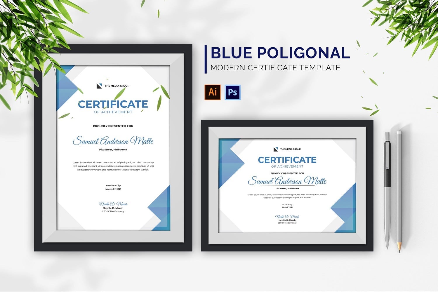 Blue Shades Poligonal Certificate #188258 - TemplateMonster