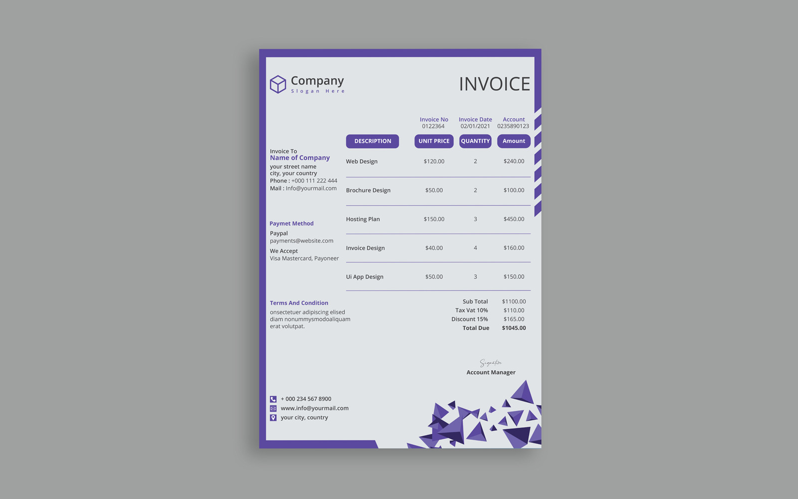 Unique Invoice Layout Design #188806 - TemplateMonster