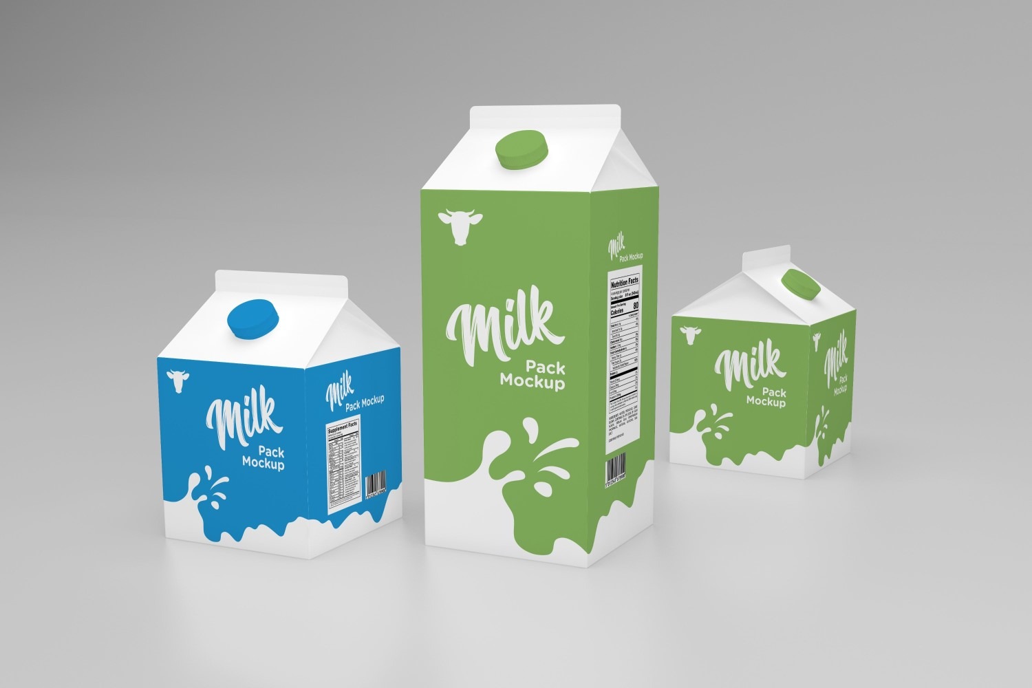 Milk Pack Packaging One Liter's Box And Two Box Half Liters Mockup Template