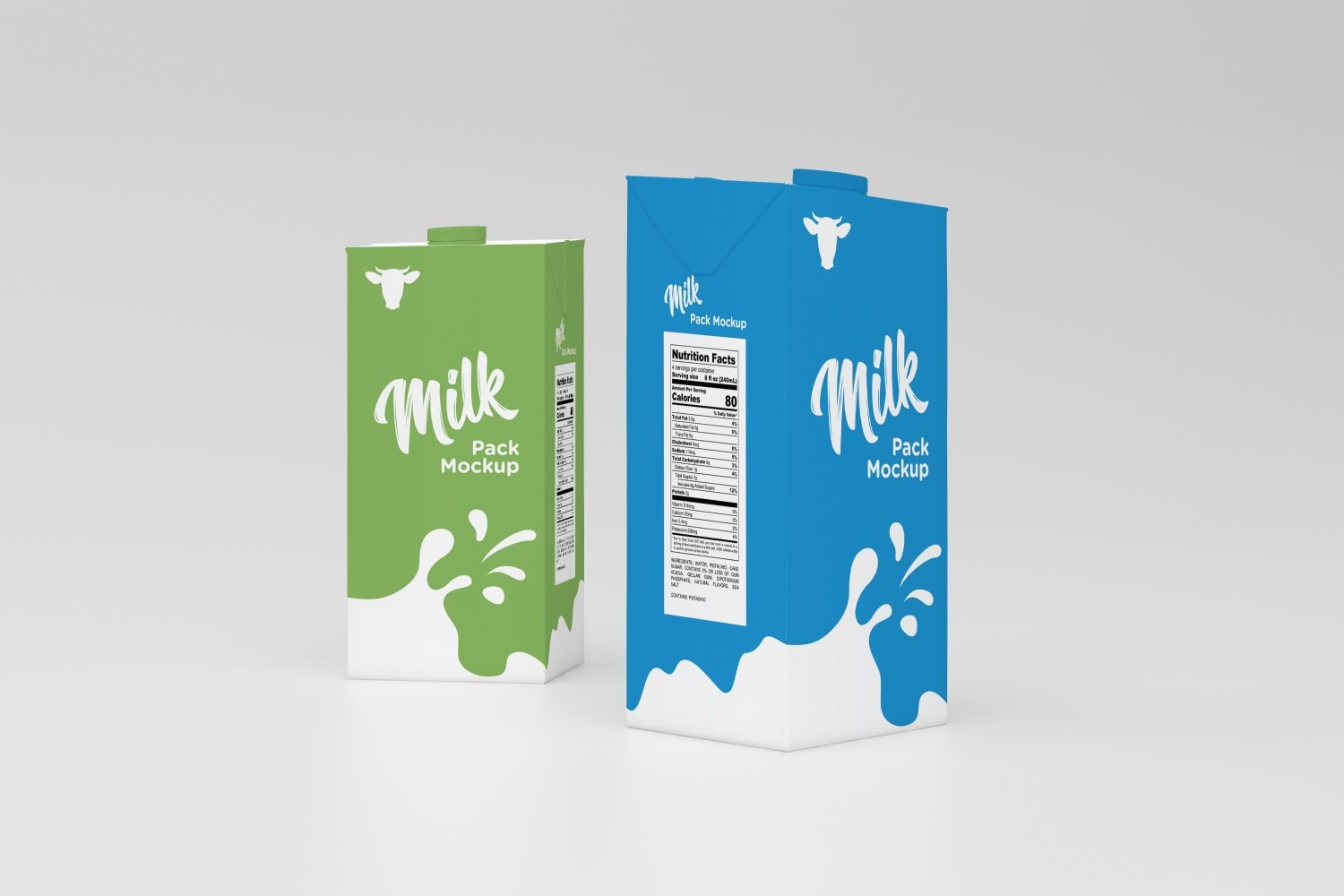 3D Two Milk Pack One Liter Carton Box Mockup Template
