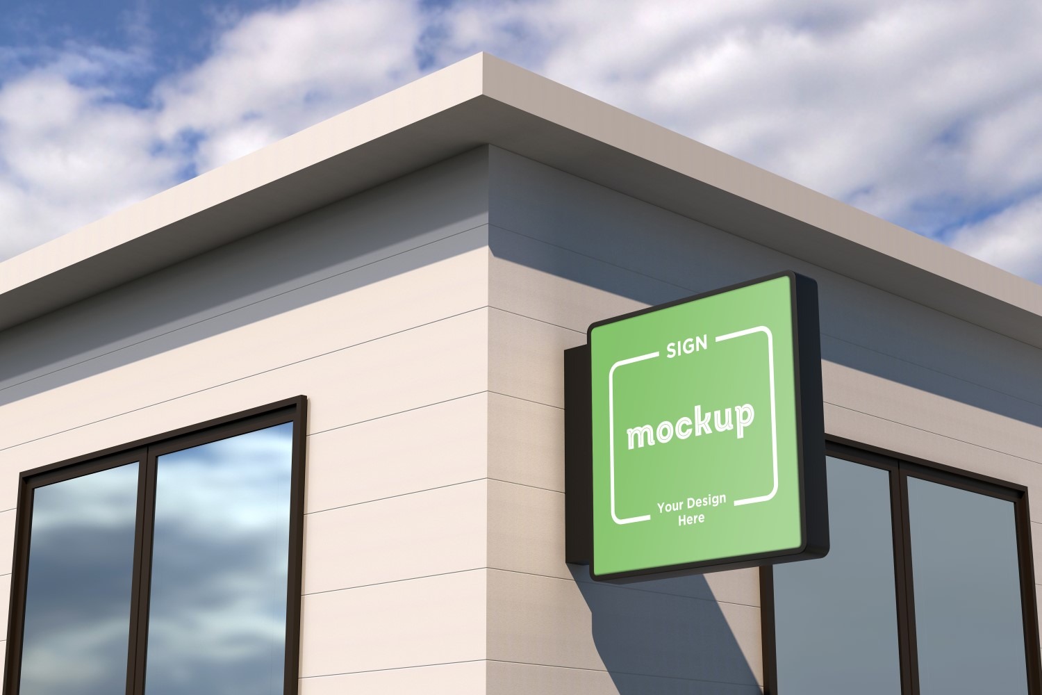 Square wall Mount Sign Facade Signage Mockup Template