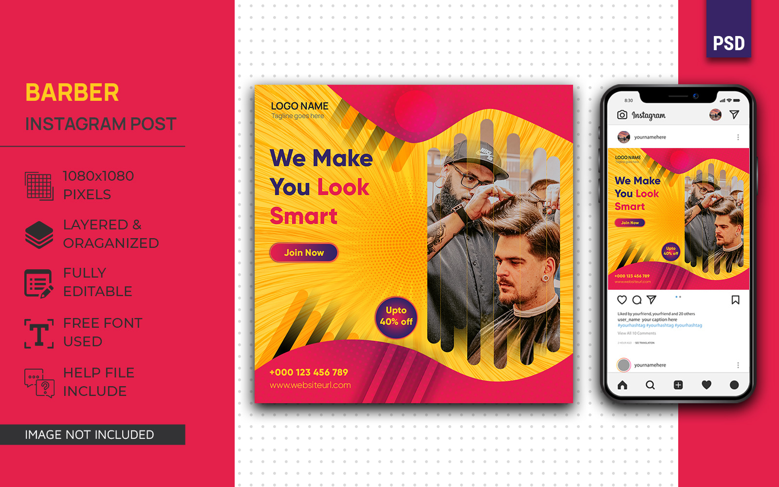 Barber Social Media Post Design Instagram PSD Template for Salon ...