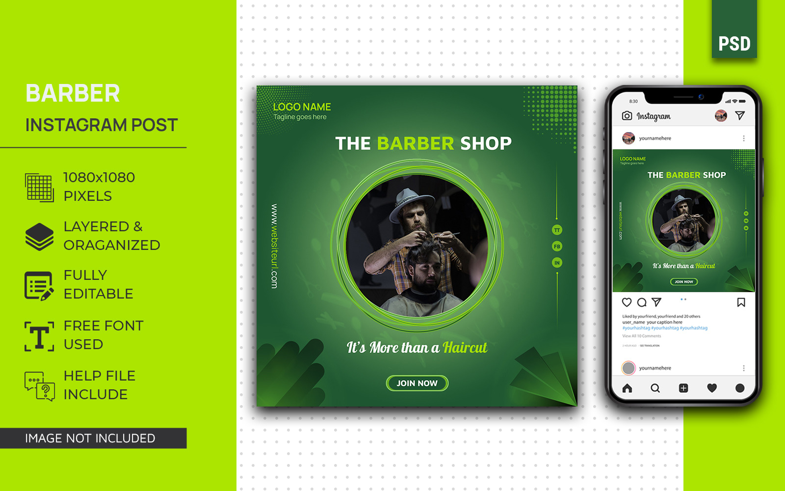 Barber Social Media Post Design Instagram PSD Template for Salon ...